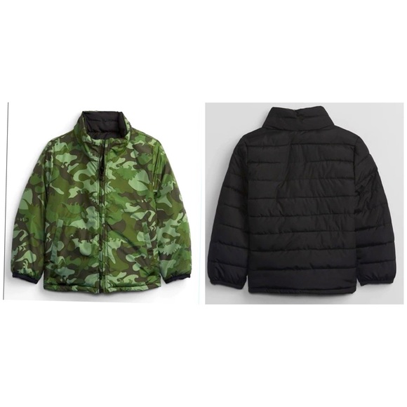 GAP | Jackets & Coats | Nwt Gap Reversible Black Camo Dinosaur Puffer ...